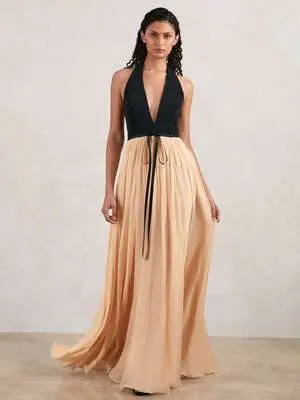 Halston Crepe And Chiffon Kinslee Maxi Gown