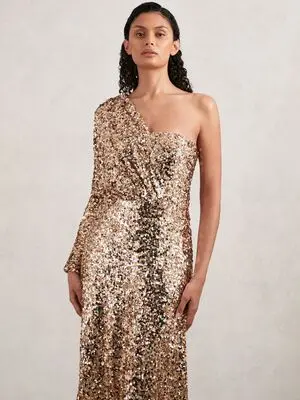 Halston Ramona Sequin One Shoulder Gown