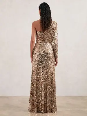 Halston Ramona Sequin One Shoulder Gown