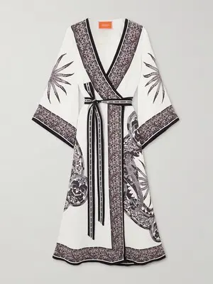 La DoubleJ Printed Crepe Midi Wrap Dress