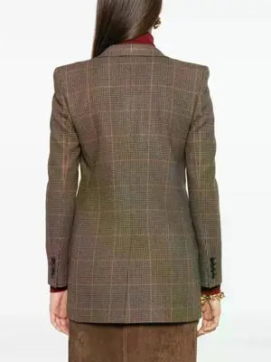 Saint Laurent Checked Single-breasted Blazer - Brown