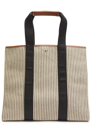 RUE DE VERNEIUL Traversée L Stripe Anchor Canvas Tote Bag - Beige