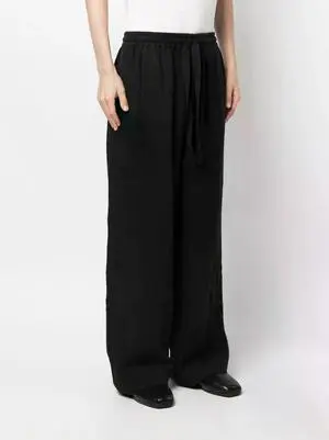 Commas Mid-rise Wide-leg Linen Trousers - Black