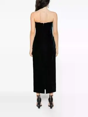 MUGLER Velvet Strapless Midi Dress - Green