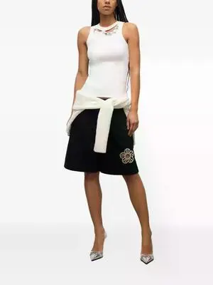 AREA Crystal-embellished Ribbed Tank Top - White