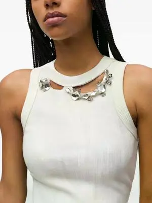 AREA Crystal-embellished Ribbed Tank Top - White