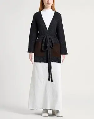 Alpha Studio Alpaca Wool Blend Cardigan With Leather Details