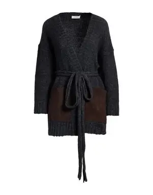 Alpha Studio Alpaca Wool Blend Cardigan With Leather Details