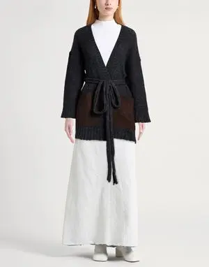 Alpha Studio Alpaca Wool Blend Cardigan With Leather Details
