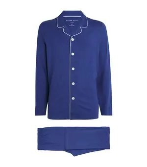 Derek Rose Micromodal Long Basel Pyjama Set - Blue