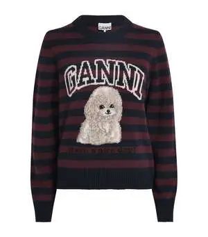 GANNI Wool-blend Jacquard Poodle Sweatshirt - Black