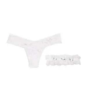 Hanky Panky I Do Original Rise Thong & Garter Set - White