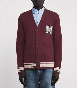 Moncler Virgin Wool Monogram Cardigan - Burgundy