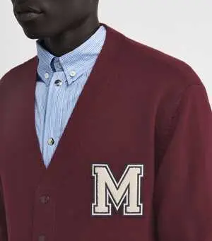 Moncler Virgin Wool Monogram Cardigan - Burgundy