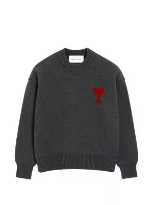 AMI Paris De Coeur Crew Neck Wool Sweater - Grey