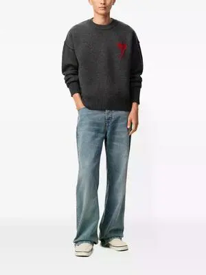 AMI Paris De Coeur Crew Neck Wool Sweater - Grey