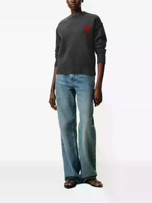 AMI Paris De Coeur Crew Neck Wool Sweater - Grey