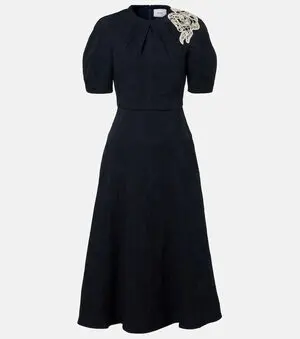 Erdem Floral Cotton-blend Jacquard Midi Dress - Blue
