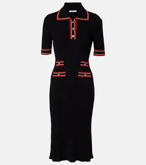 Alessandra Rich Ribbed-knit Virgin Wool Polo Dress - Black