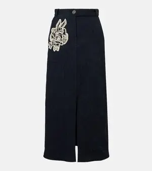 Erdem Floral Cotton-blend Jacquard Midi Skirt - Blue