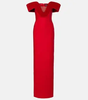 David Koma Velvet-trimmed Wool-blend Gown - Red