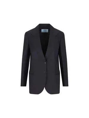 Prada Single-Breasted Virgin Wool Blazer - Blue