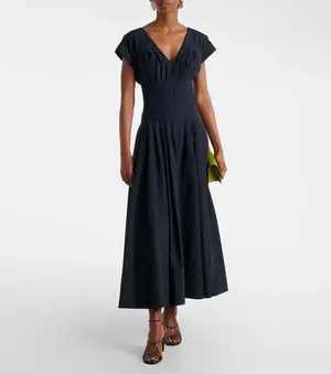 Simkhai Nina Pleated Cotton-blend Midi Dress - Blue
