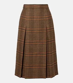Saint Laurent Prince Of Wales Check Wool Midi Skirt - Multicoloured