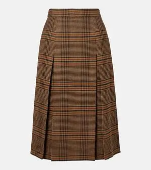 Saint Laurent Prince Of Wales Check Wool Midi Skirt - Multicoloured