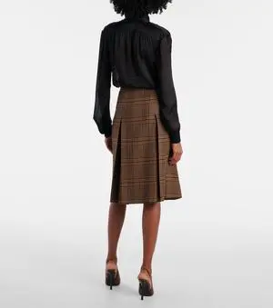 Saint Laurent Prince Of Wales Check Wool Midi Skirt - Multicoloured