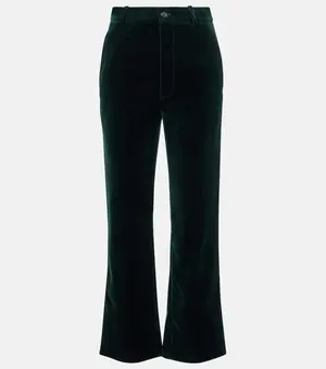 Saint Laurent Cotton Velvet Straight Pants - Green