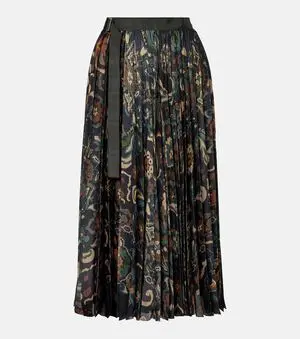 Sacai Floral Pleated Midi Skirt - Multicoloured