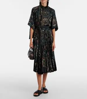 Sacai Floral Pleated Midi Skirt - Multicoloured