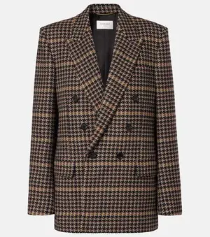 Saint Laurent Houndstooth Double-breasted Wool Blazer - Multicoloured