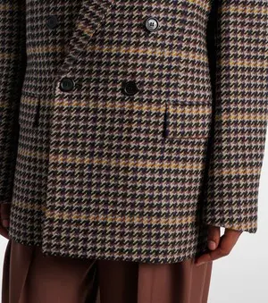 Saint Laurent Houndstooth Double-breasted Wool Blazer - Multicoloured