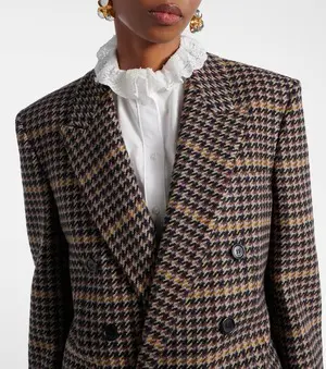 Saint Laurent Houndstooth Double-breasted Wool Blazer - Multicoloured