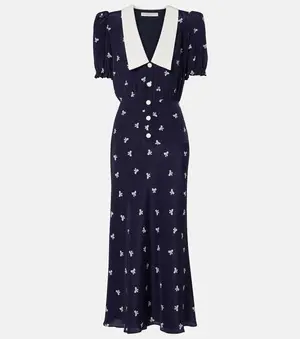 Alessandra Rich Printed Silk Midi Dress - Blue