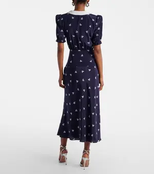 Alessandra Rich Printed Silk Midi Dress - Blue