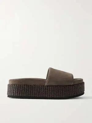 Brunello Cucinelli Suede Platform Espadrille Sandals - Dark Brown