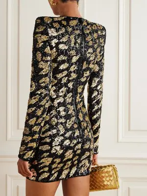 Balmain Bead-embellished Sequined Mini Dress - Animal Print