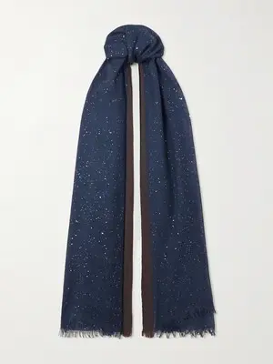 Brunello Cucinelli Sequined Cashmere And Silk-blend Scarf - Blue