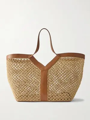 Saint Laurent Leather-trimmed Woven Raffia Tote
