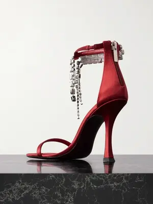 JIMMY CHOO Verity 100 Crystal-embellished Satin Sandals - Red