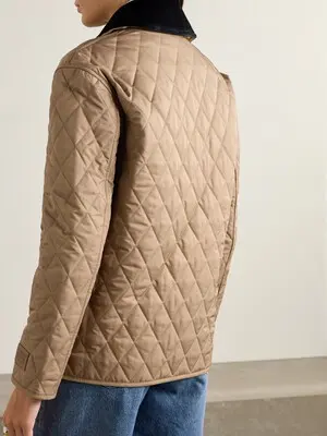 Burberry Quilted Shell Jacket With Corduroy Trim - Brown