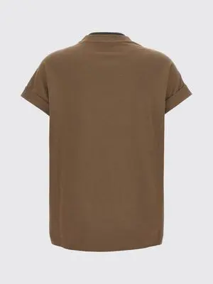 Brunello Cucinelli Cotton V-neck T-shirt With Monili Embellishment - Camel