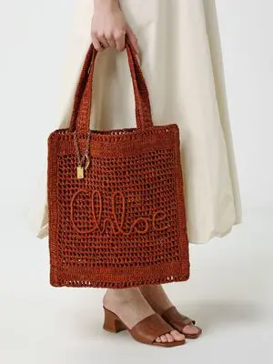 Chloé Summer Banana Crochet Raffia Bag - Brown