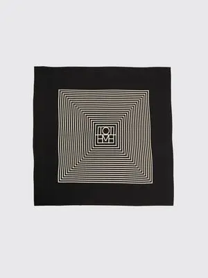 TOTEME Monogram Print Silk Square Scarf With Contrasting Logo - Black