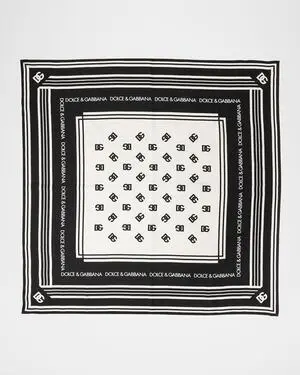 Dolce & Gabbana Dg Monogram Silk Twill Square Scarf - Ha9cn Dg Nero Fdo Bco
