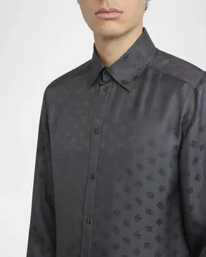Dolce & Gabbana Apos;s Silk Jacquard Logo Martini-fit Sport Shirt - Dkgray