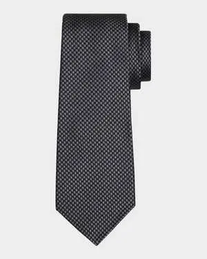 Kiton Silk Micro-Houndstooth Seven-Fold Neck Tie Blk
